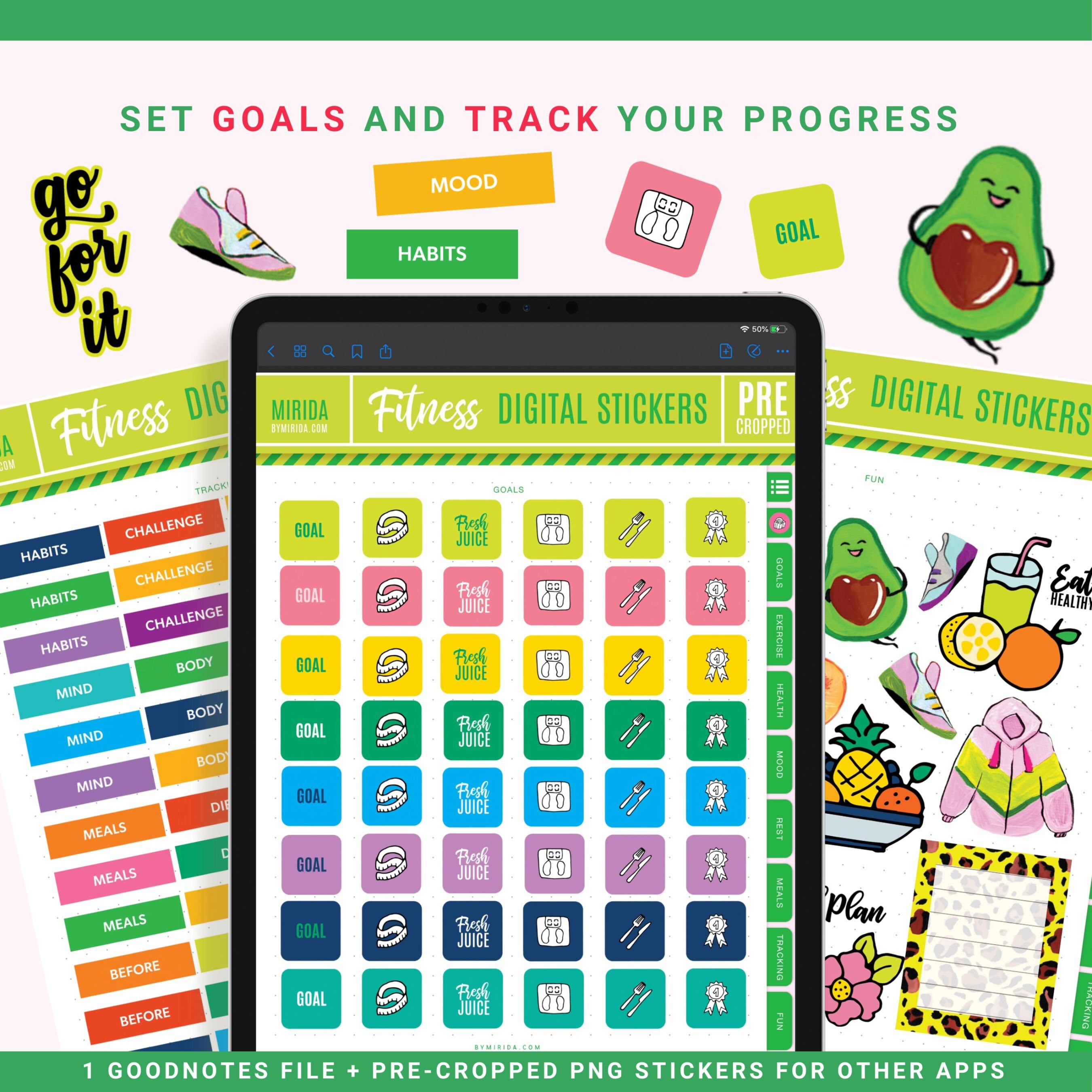 Fitness Digital Stickers Pack Goodnotes Stickers PNG Gym Stickers ...