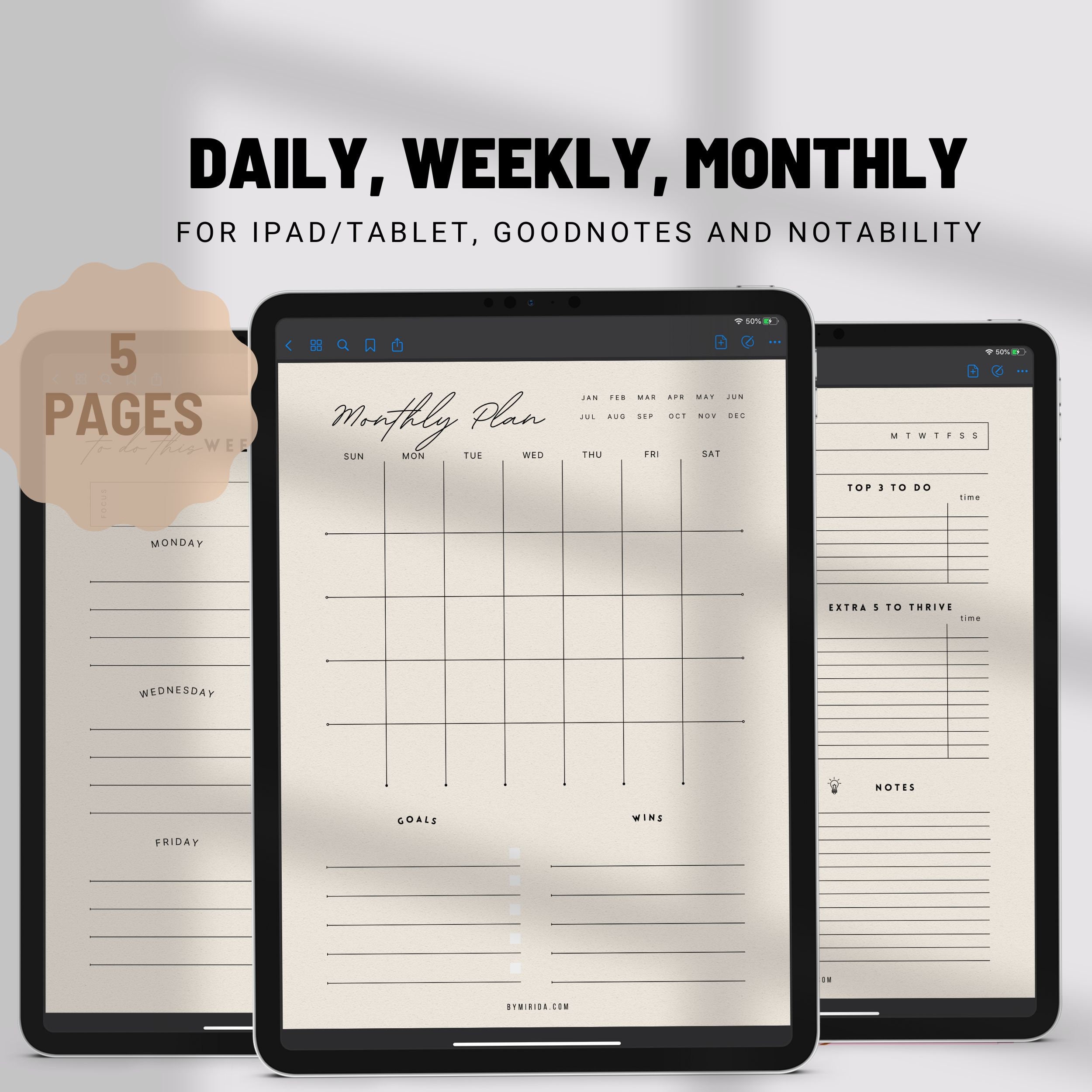 Goodnotes Weekly Planner Template Digital Weekly Undated Planner for ...