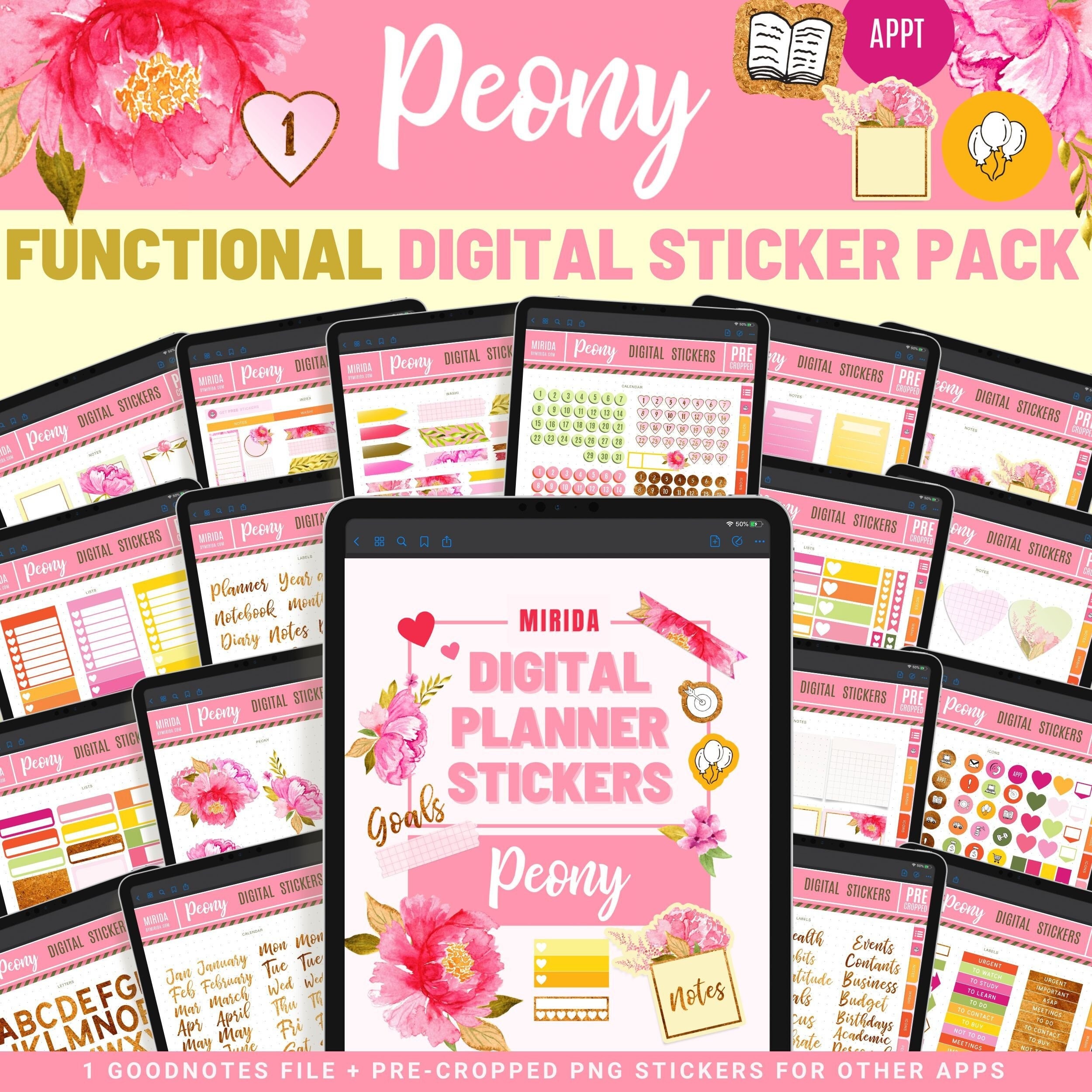 Goodnotes Stickers EVERYDAY Digital Stickers Pack Floral Digital ...