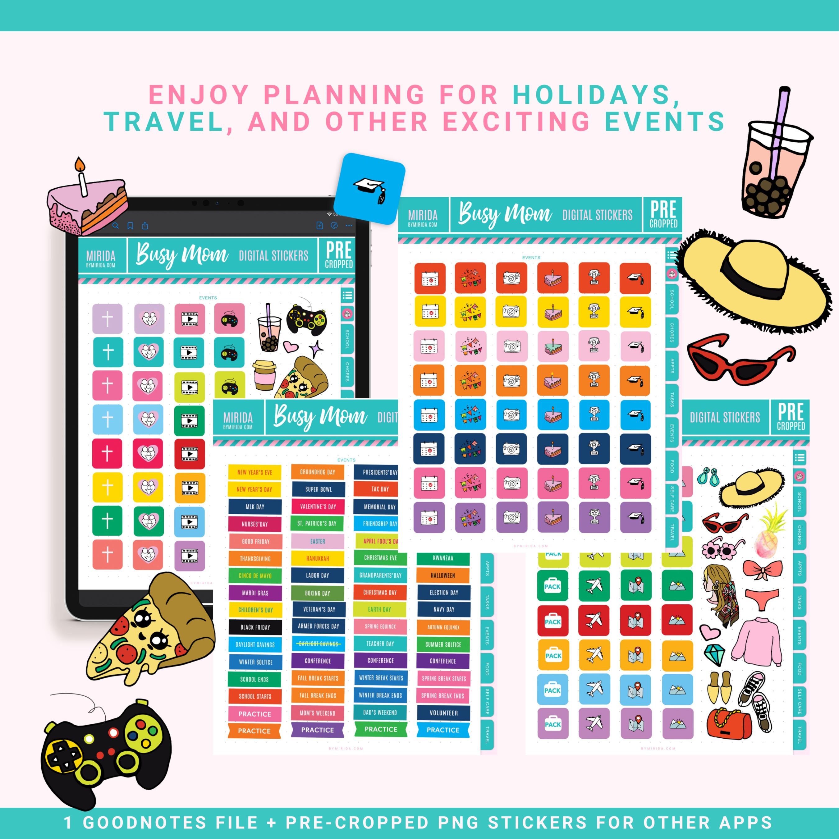 Mom Digital Planner Stickers PNG Cleaning Stickers School Stickers Pack ...