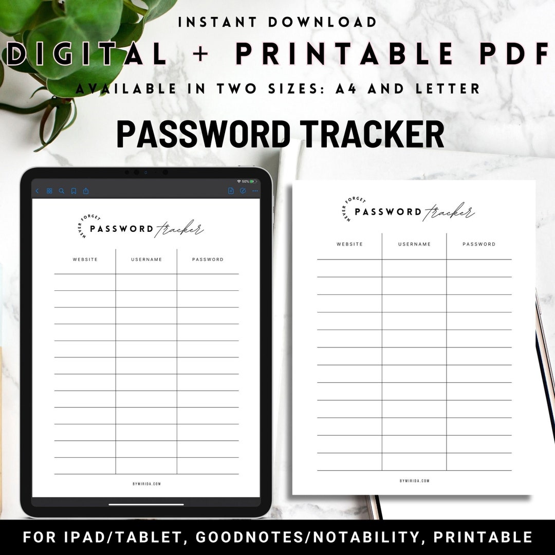 Password Tracker Printable Goodnotes Digital Template PDF Password ...
