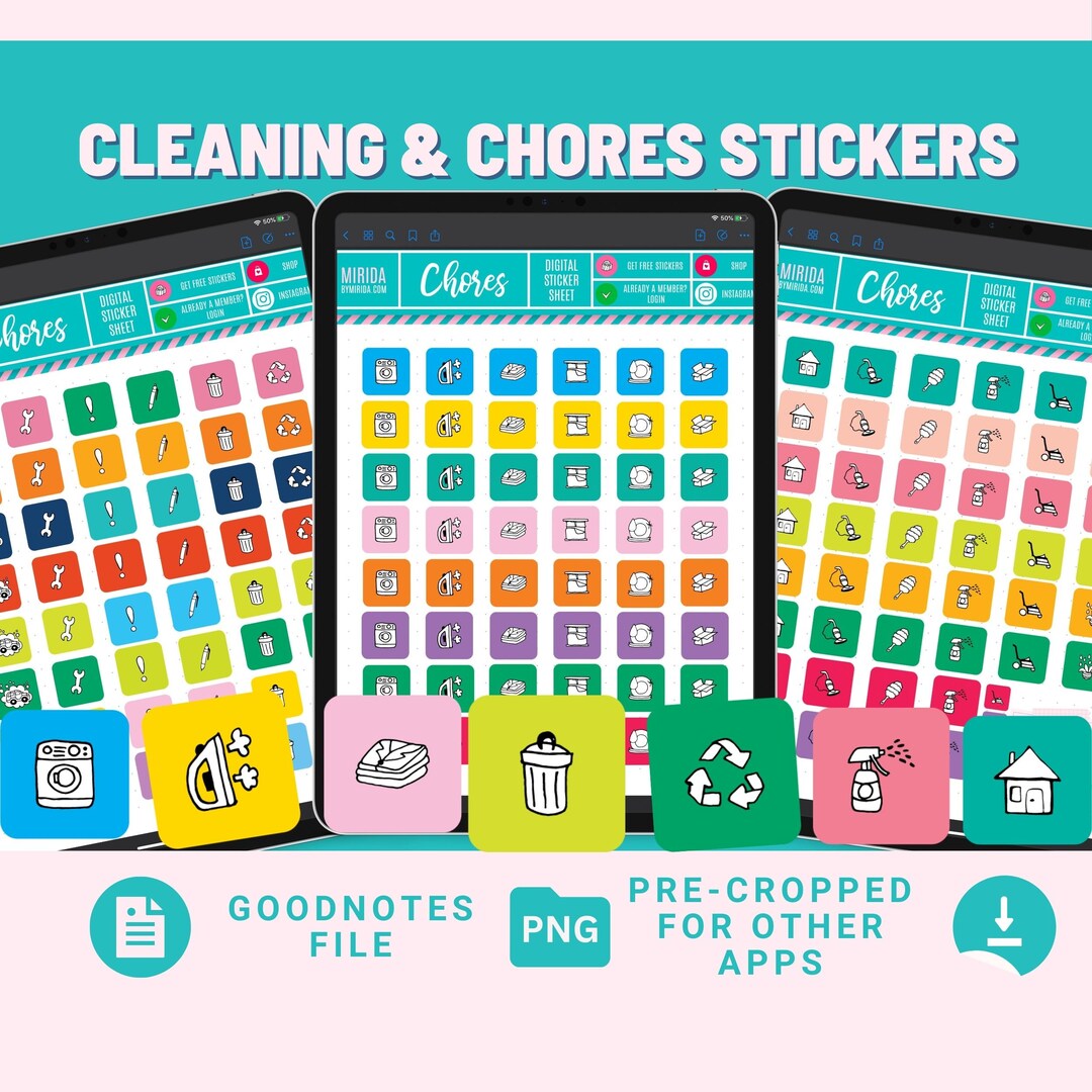 CHORES Digital Stickers CLEANING Goodnotes Mom Planner Stickers ...