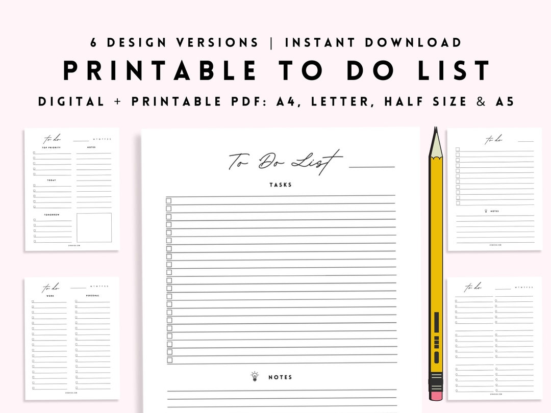 Minimal to Do List Printable PDF, Simple Tasks List Template ...