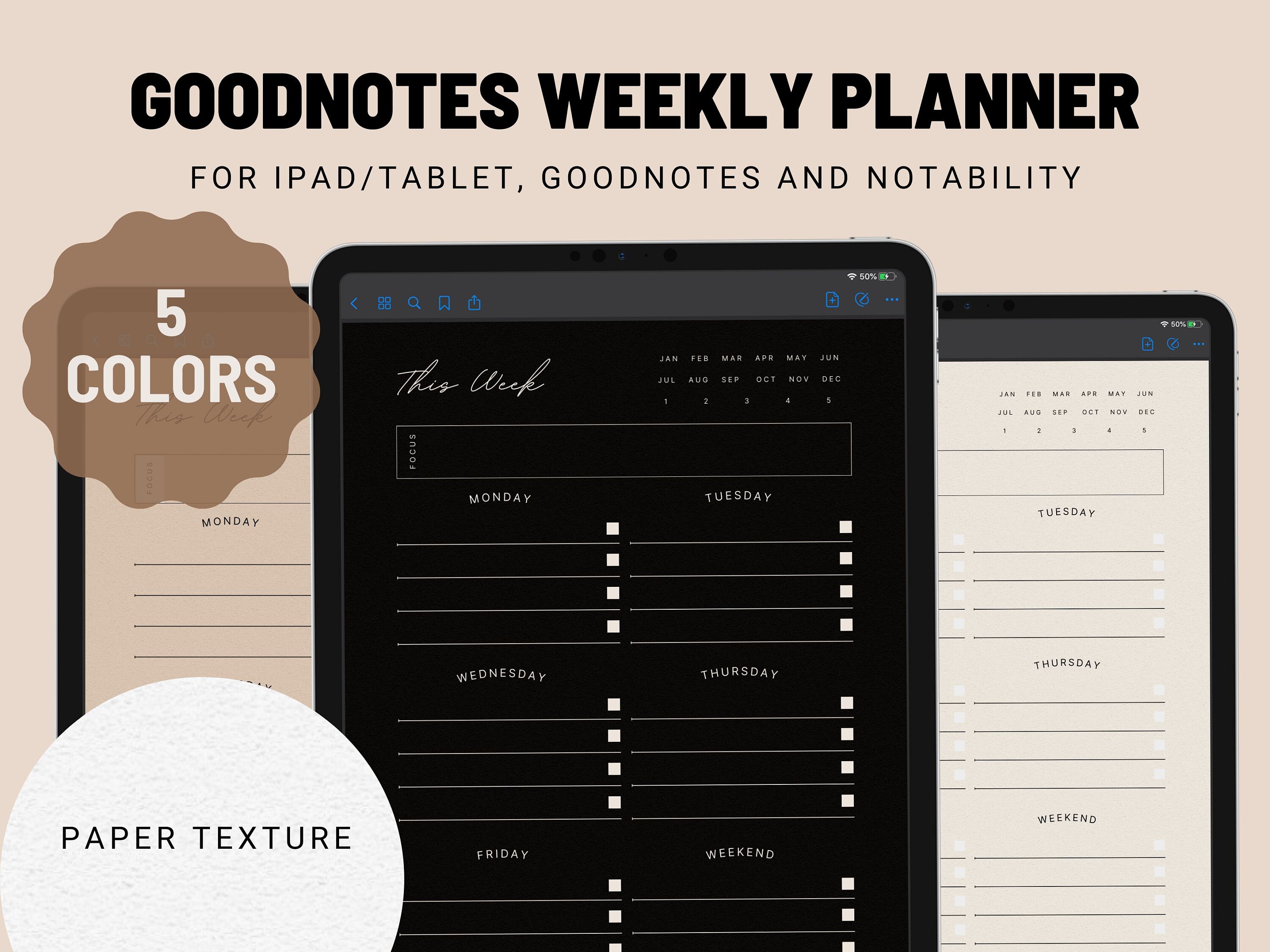 Goodnotes Weekly Planner Template Digital Weekly Undated Planner for ...