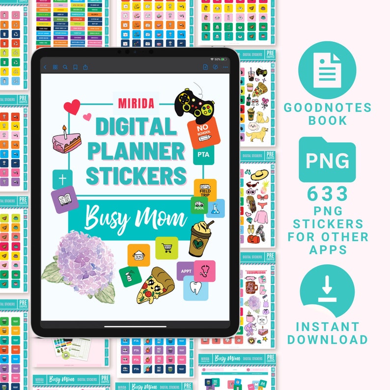 Mom Digital Planner Stickers PNG Cleaning Stickers School Stickers Pack ...