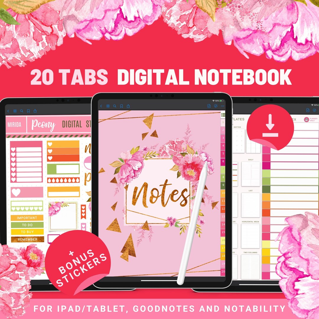 20 Subject Goodnotes NOTEBOOK Digital Journal iPad Diary for Samsung ...