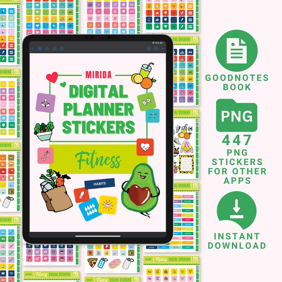Fitness Digital Stickers Pack Goodnotes Stickers PNG Gym Stickers ...
