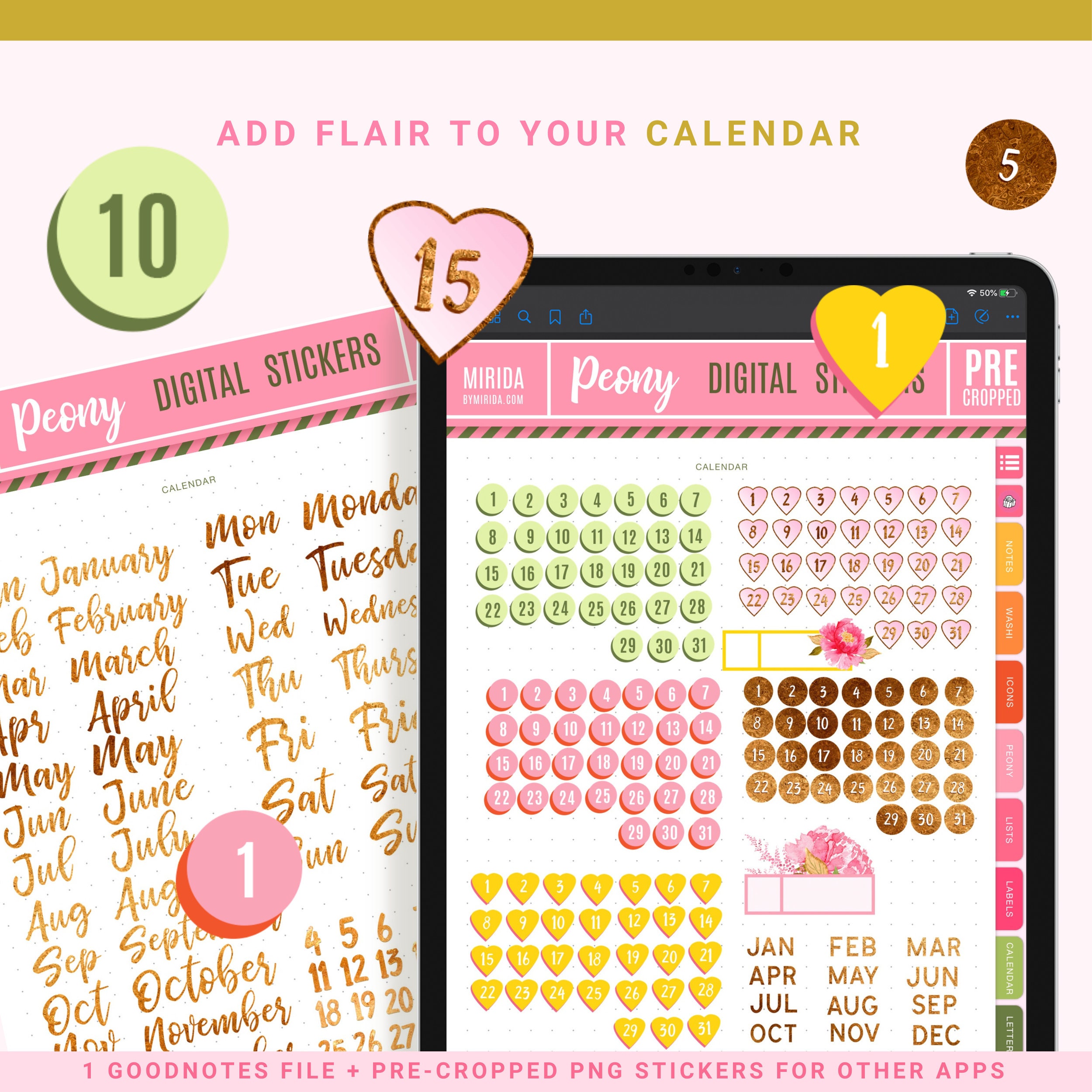 Goodnotes Stickers EVERYDAY Digital Stickers Pack Floral Digital ...