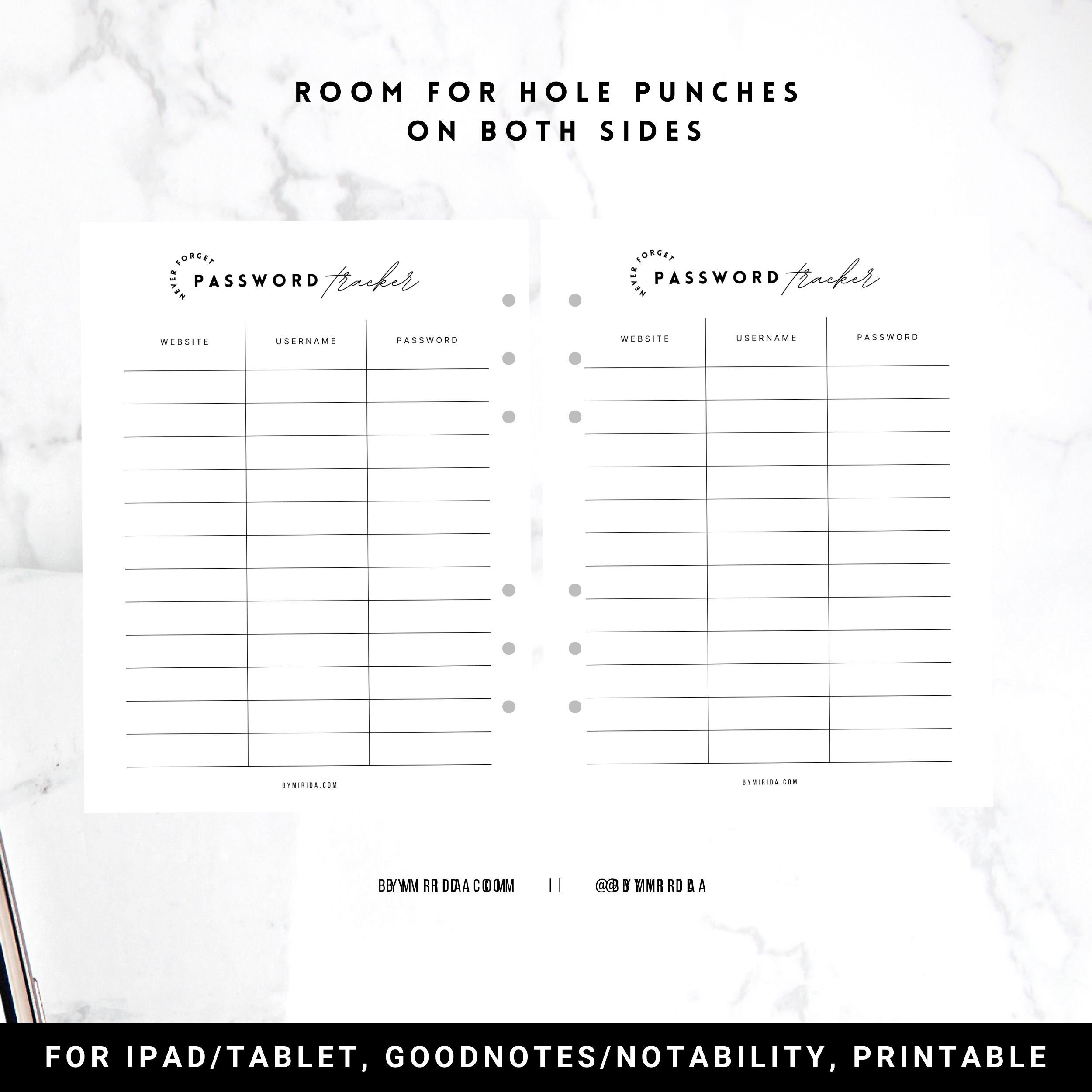 Password Tracker Printable Goodnotes Digital Template PDF Password ...