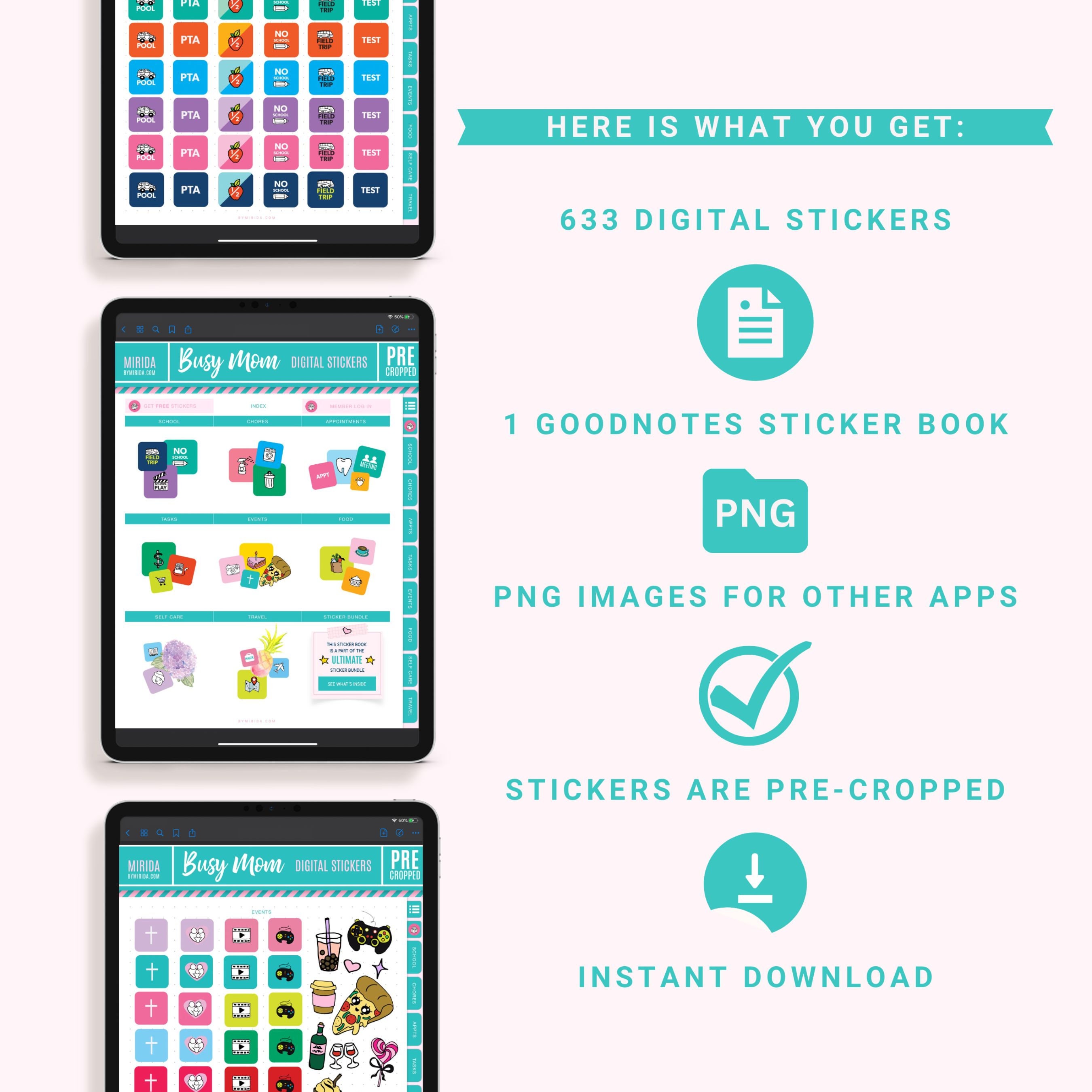 Mom Digital Planner Stickers PNG Cleaning Stickers School Stickers Pack ...