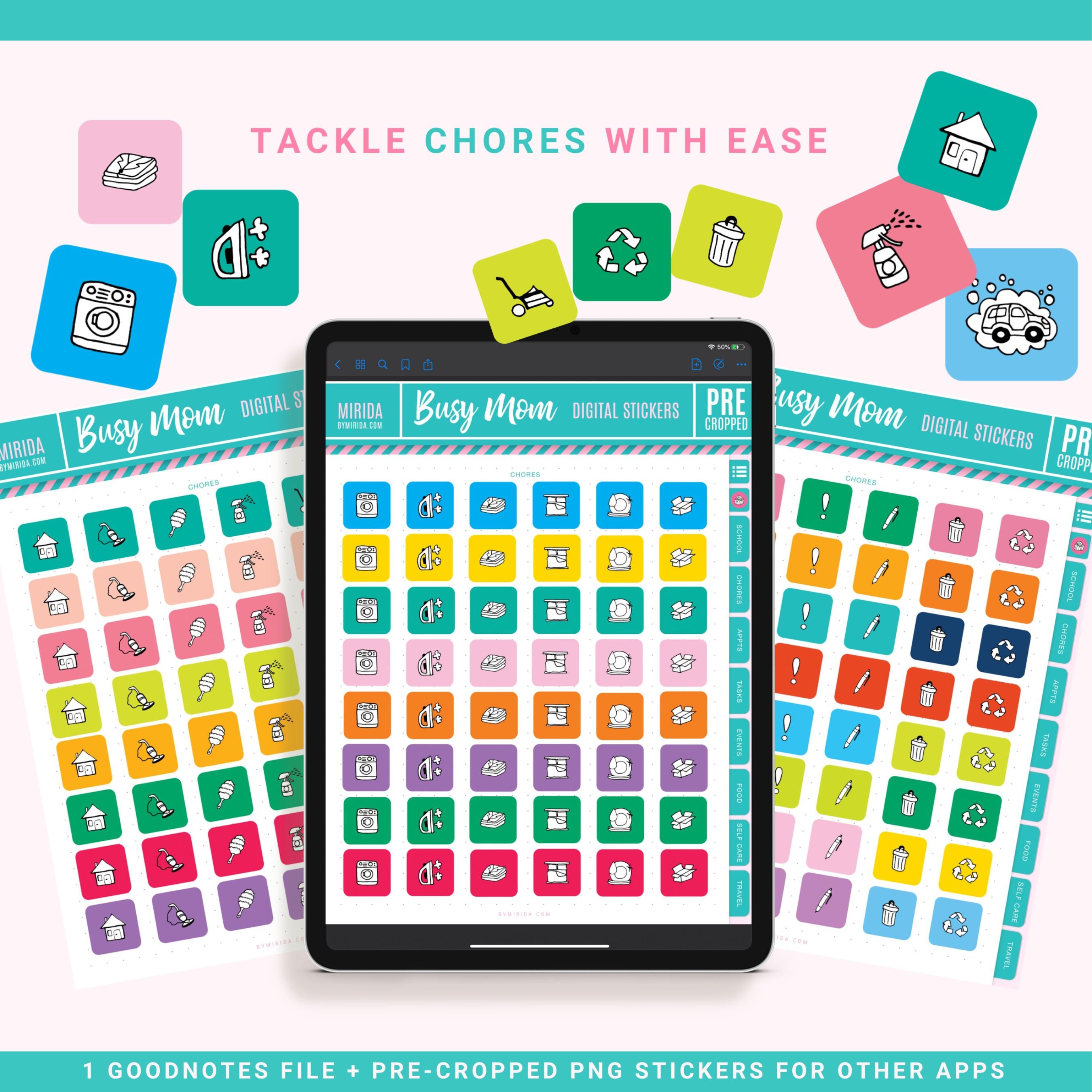 Mom Digital Planner Stickers PNG Cleaning Stickers School Stickers Pack ...