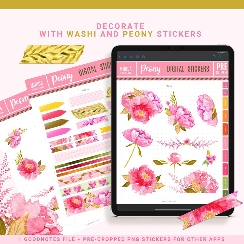 Goodnotes Stickers EVERYDAY Digital Stickers Pack Floral Digital ...
