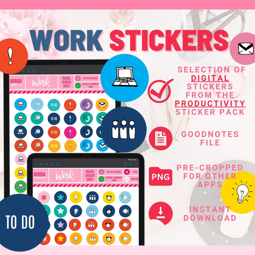 WORK Digital Stickers Office Goodnotes Stickers Functional Stickers ...