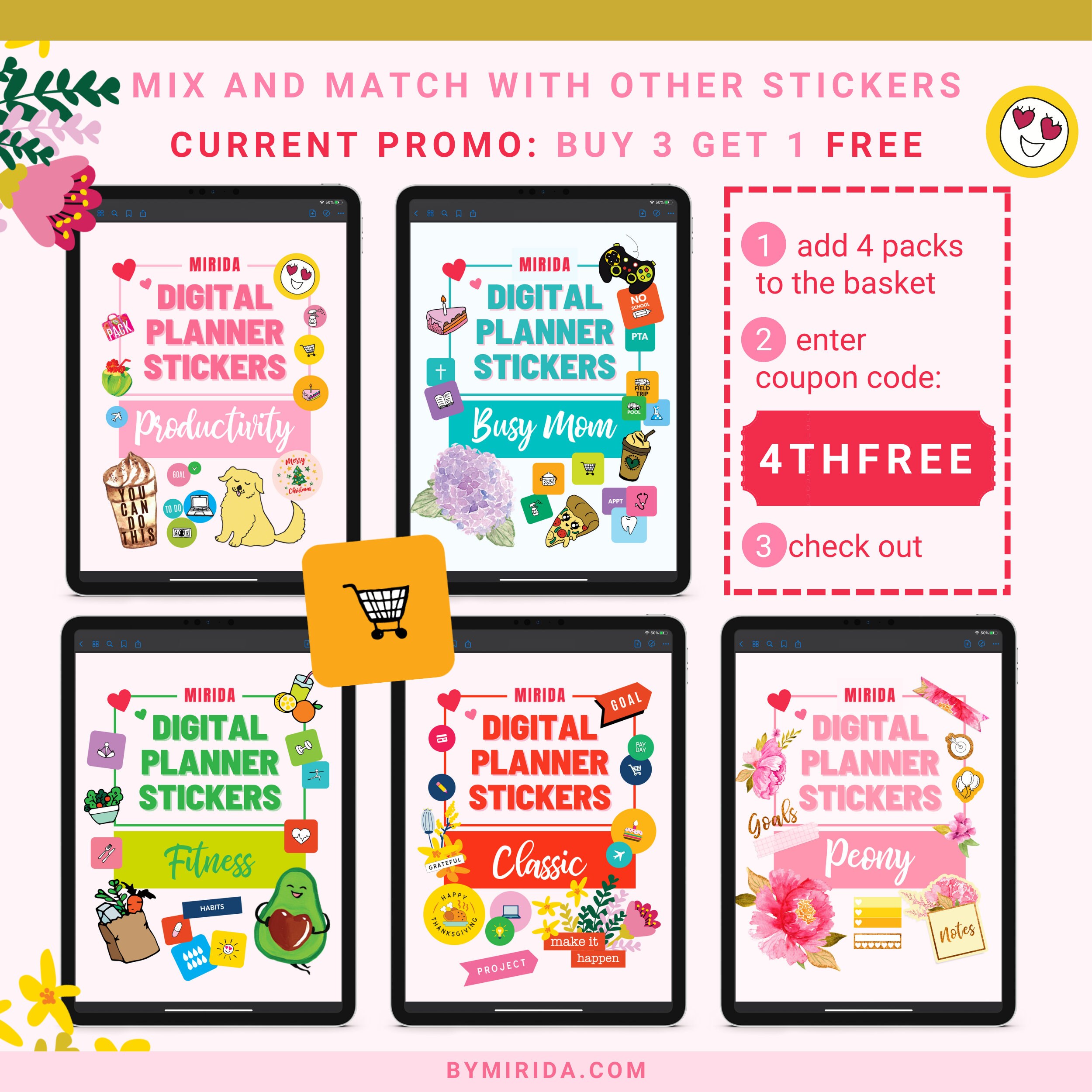 Goodnotes Stickers EVERYDAY Digital Stickers Pack Floral Digital ...