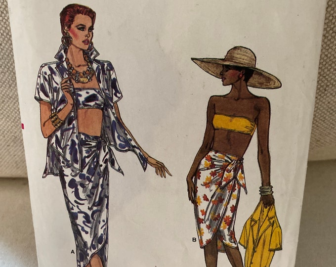 Vintage 1985 Butterick Sewing Pattern Beachwear Bra Bandeau Shirt Wrap ...