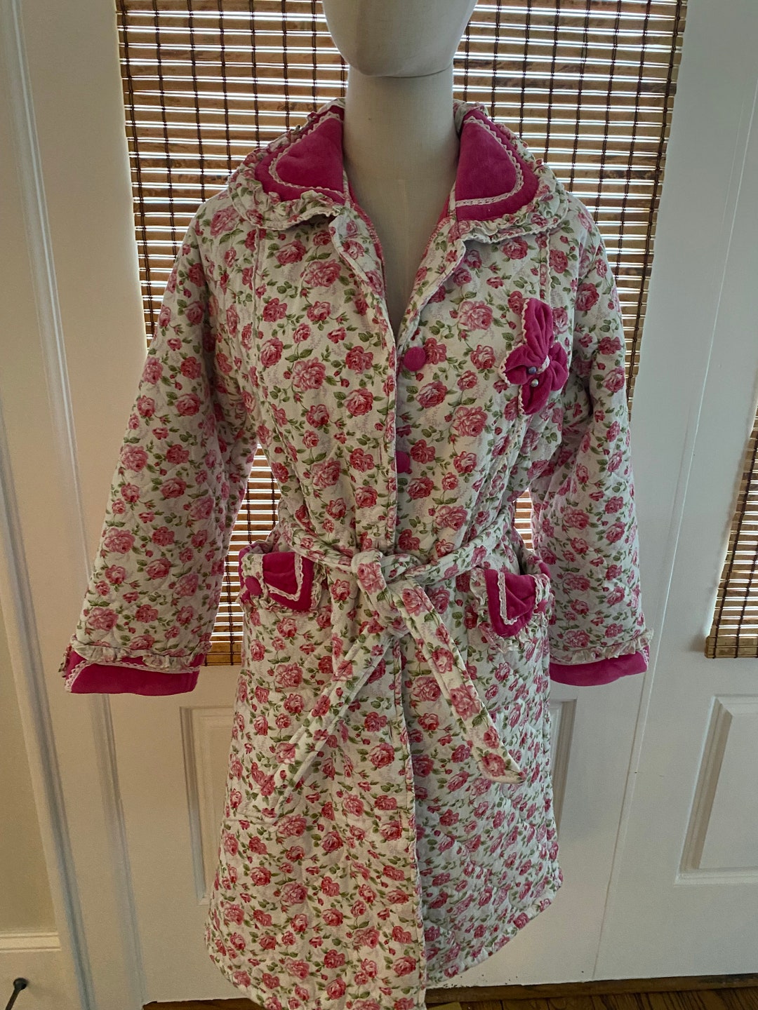 Vintage Granny Core Robe Hot Pink White Floral Quilted Fleece - Etsy