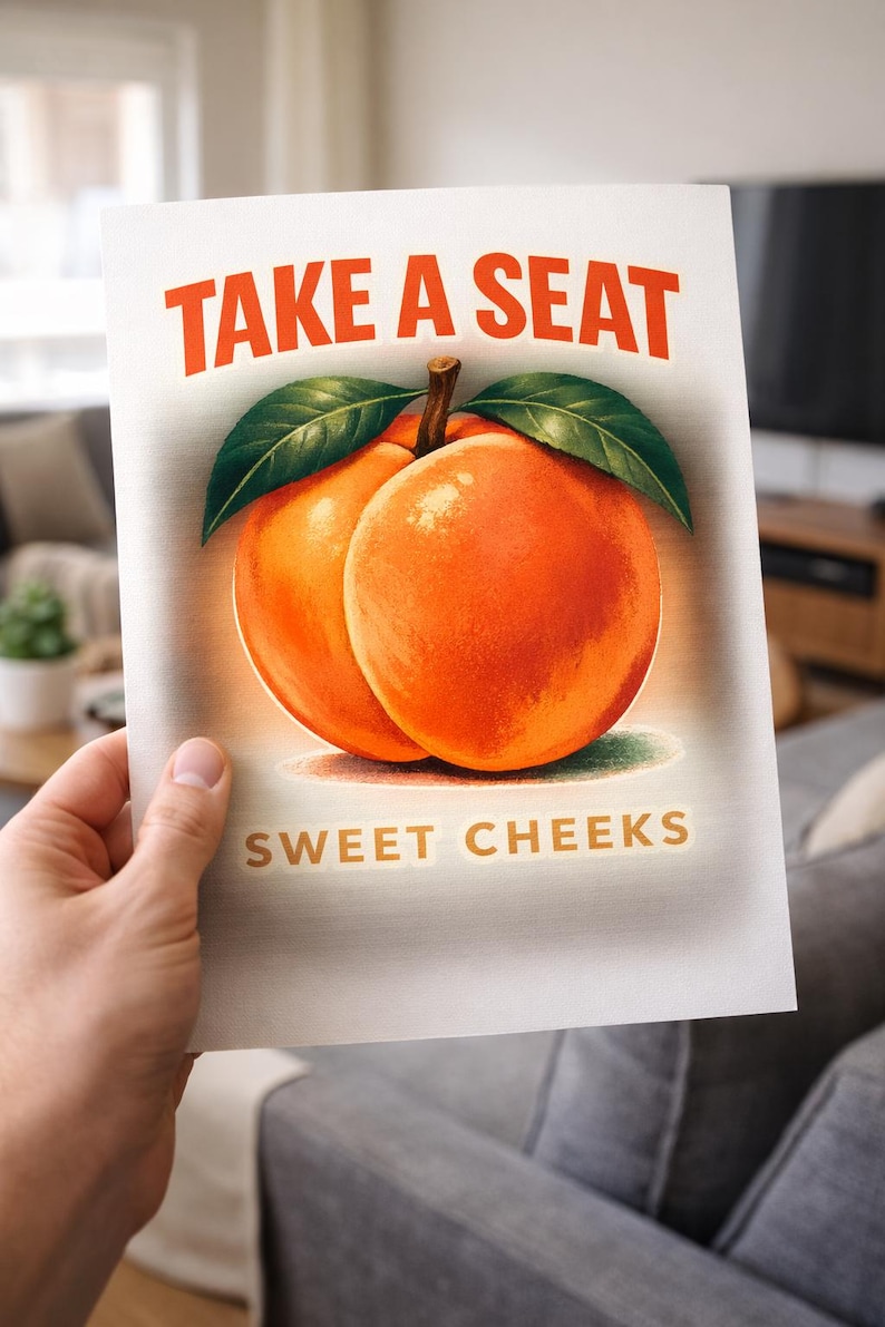 Retro Peach Sweet Cheeks Poster, Groovy Bathroom Wall Art (digital ...