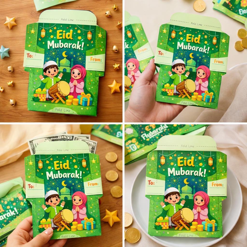 Printable Eid Money Envelope Template, DIY Eidi Packet, Digital Cash ...