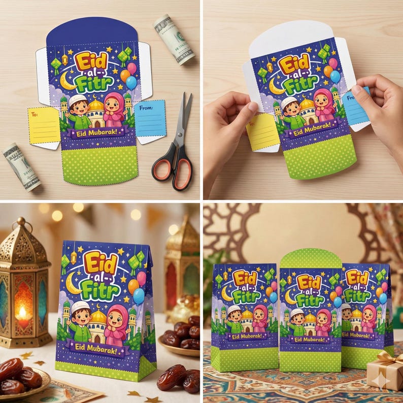 Printable Eid Money Envelope Template, DIY Eidi Packet, Islamic Cash ...