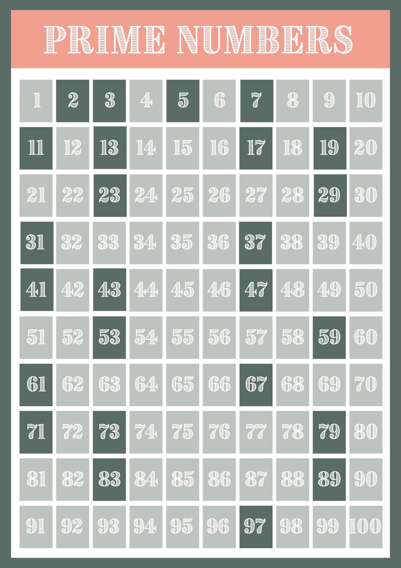 Prime Numbers Poster Maths Poster Educational Print Digital - Etsy