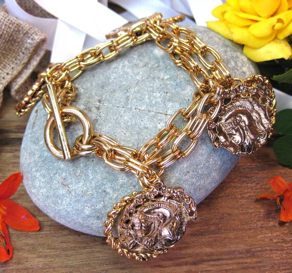 ANCIENT ROMAN Coin Replica Charmed DOUBLE Chain Rope … - Gem