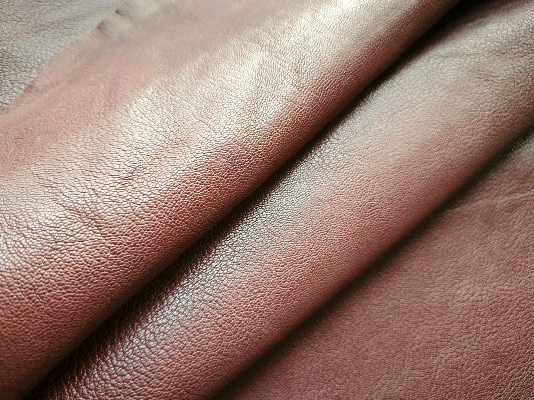 Soft Burgundy Wine Shrinking Goat Skin Leather Piece, Genuine Whole ...