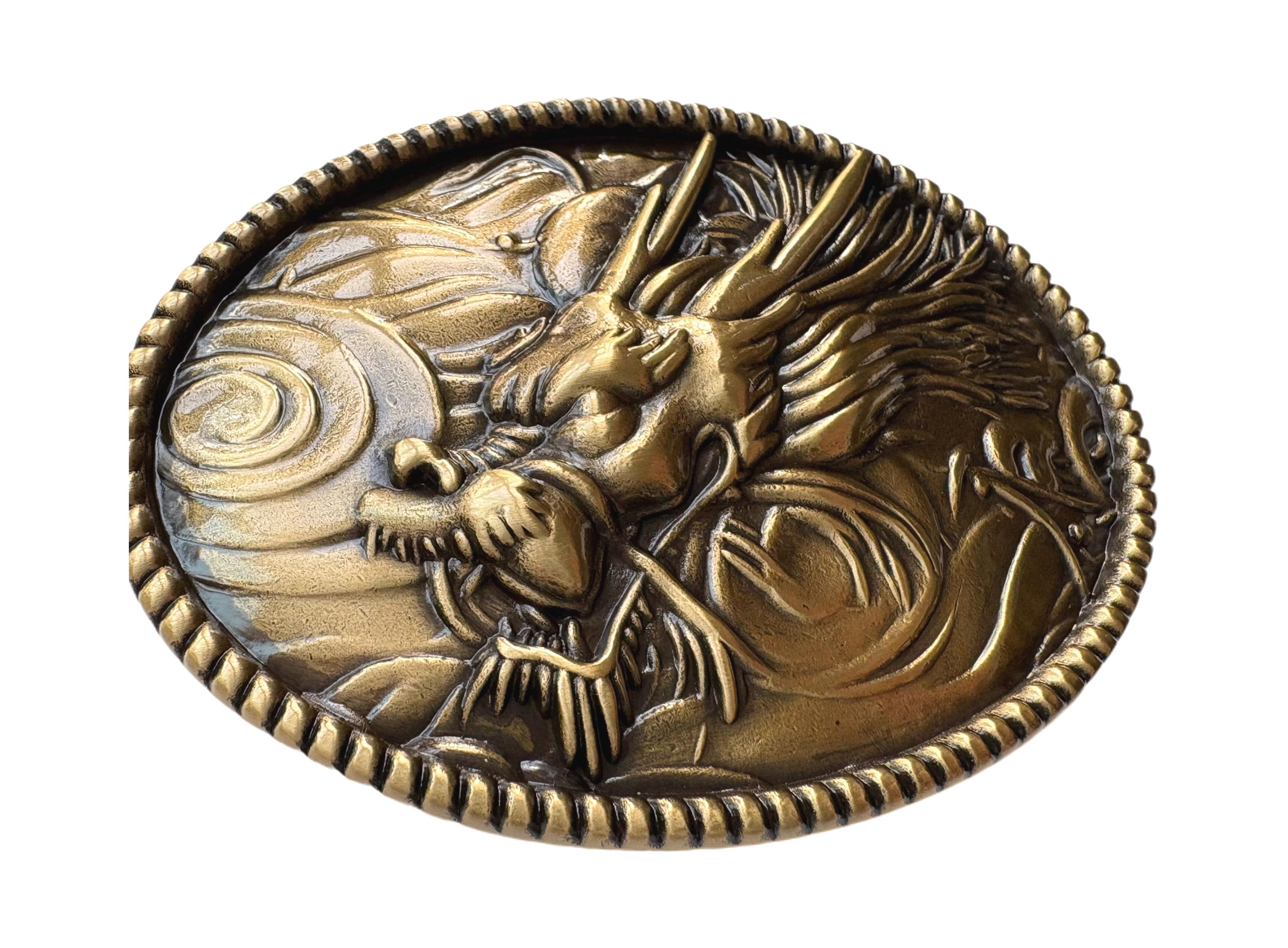 Retro Chinese Dragon Heavy Solid Brass Man's Belt Buckle 38mm Fit for 1 ...