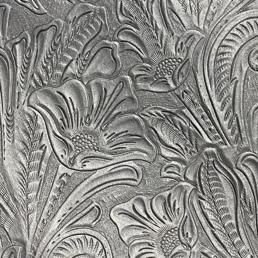 Black Soft Embossed Flower Cow Skin Leather Pieces, Genuine Leather ...