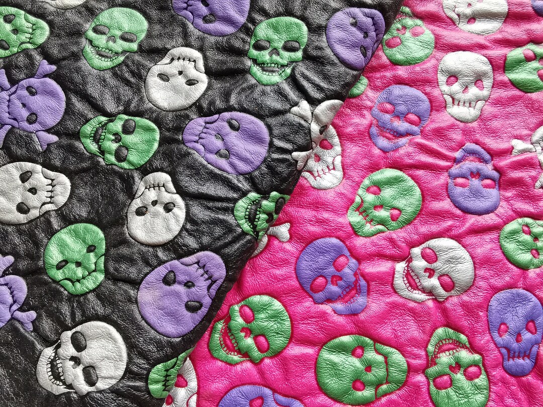 Black Magenta Embossed Printing Pig Skin Leather Piece - Etsy