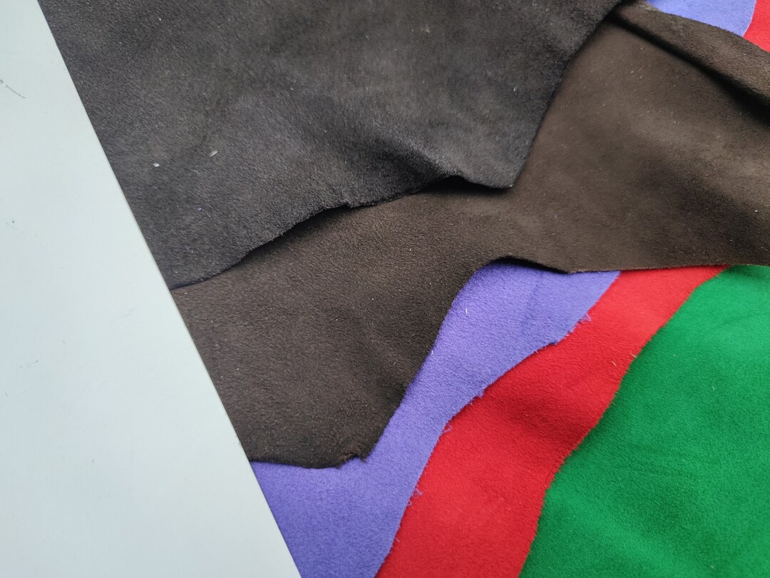Purple Green Chestnut Brown Suede Goat Skin Leather Piece, Genuine ...