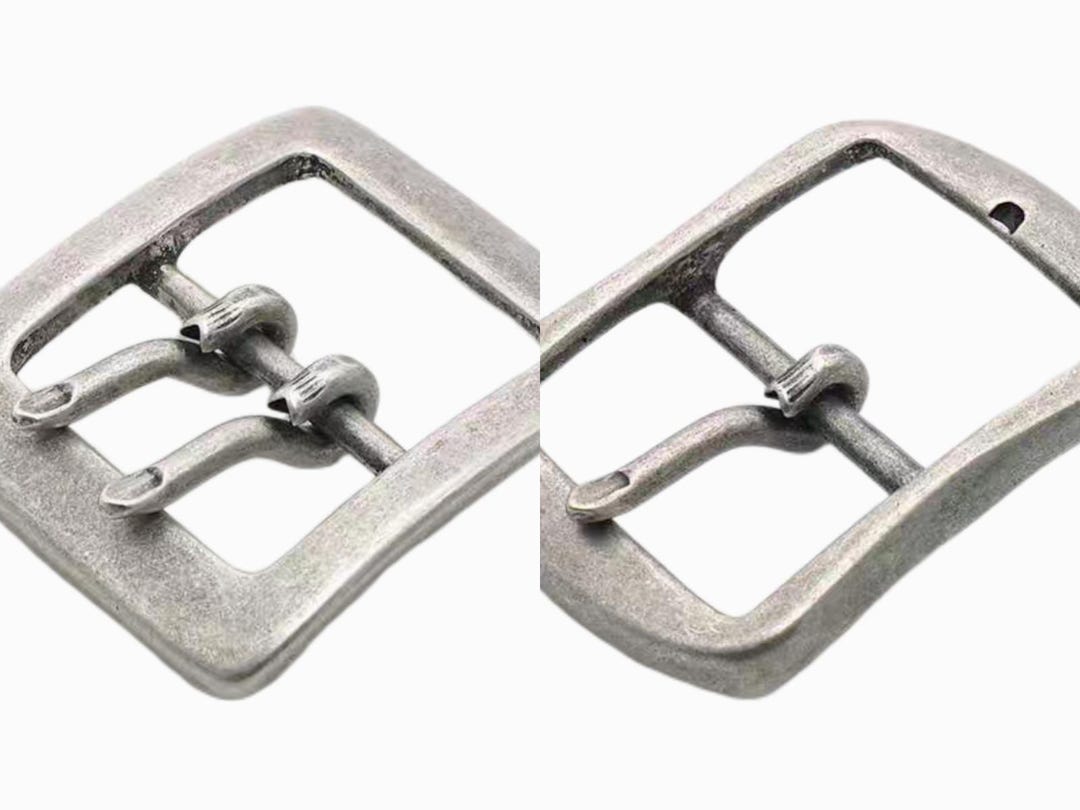 Retro Silver Solid Brass Rectangle Single Double Prongs Belt Buckle ...