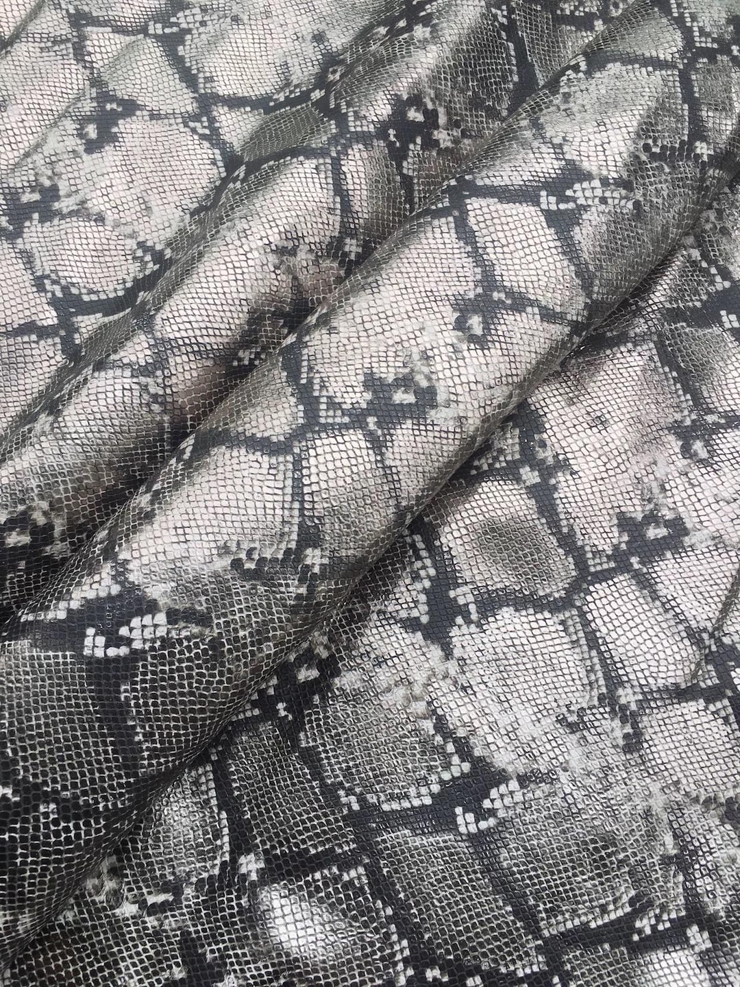 Metallic Black Gray Snake Pattern Cowhide Genuine Cowskin Leather ...