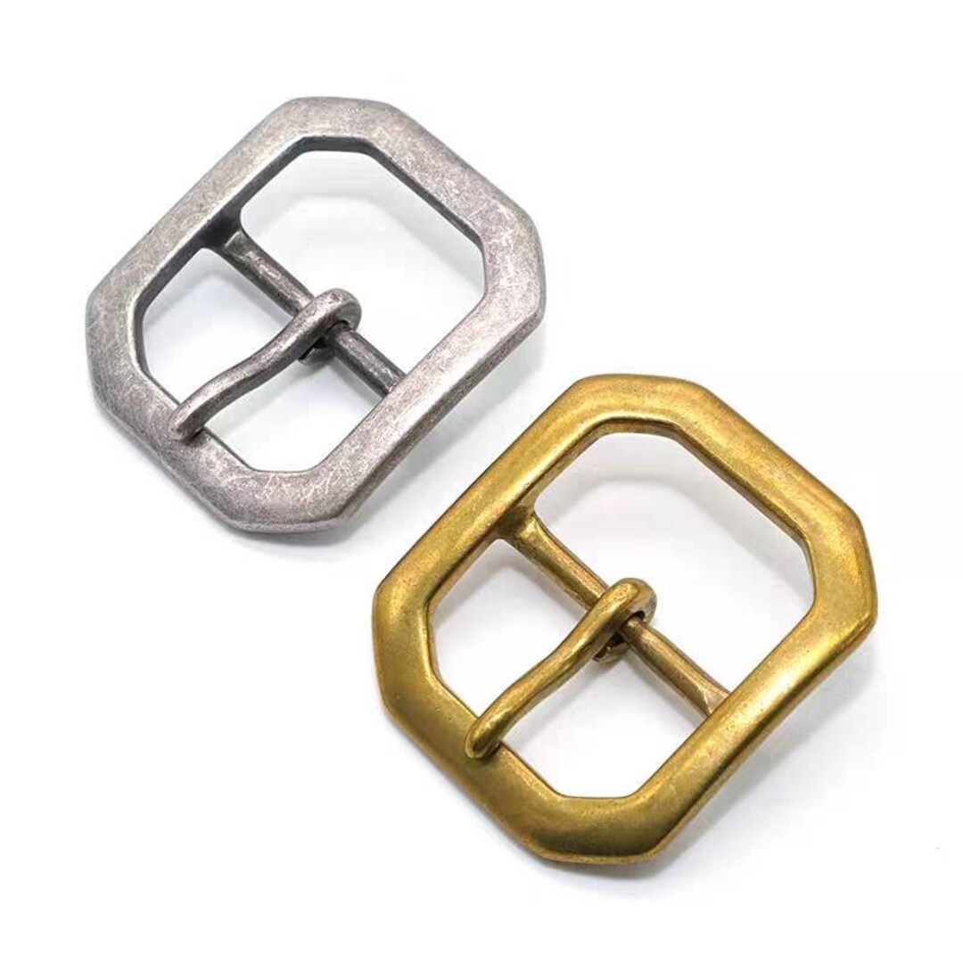 Vintage Distressed Square Solid Brass Plate With Silver Belt Buckle ...