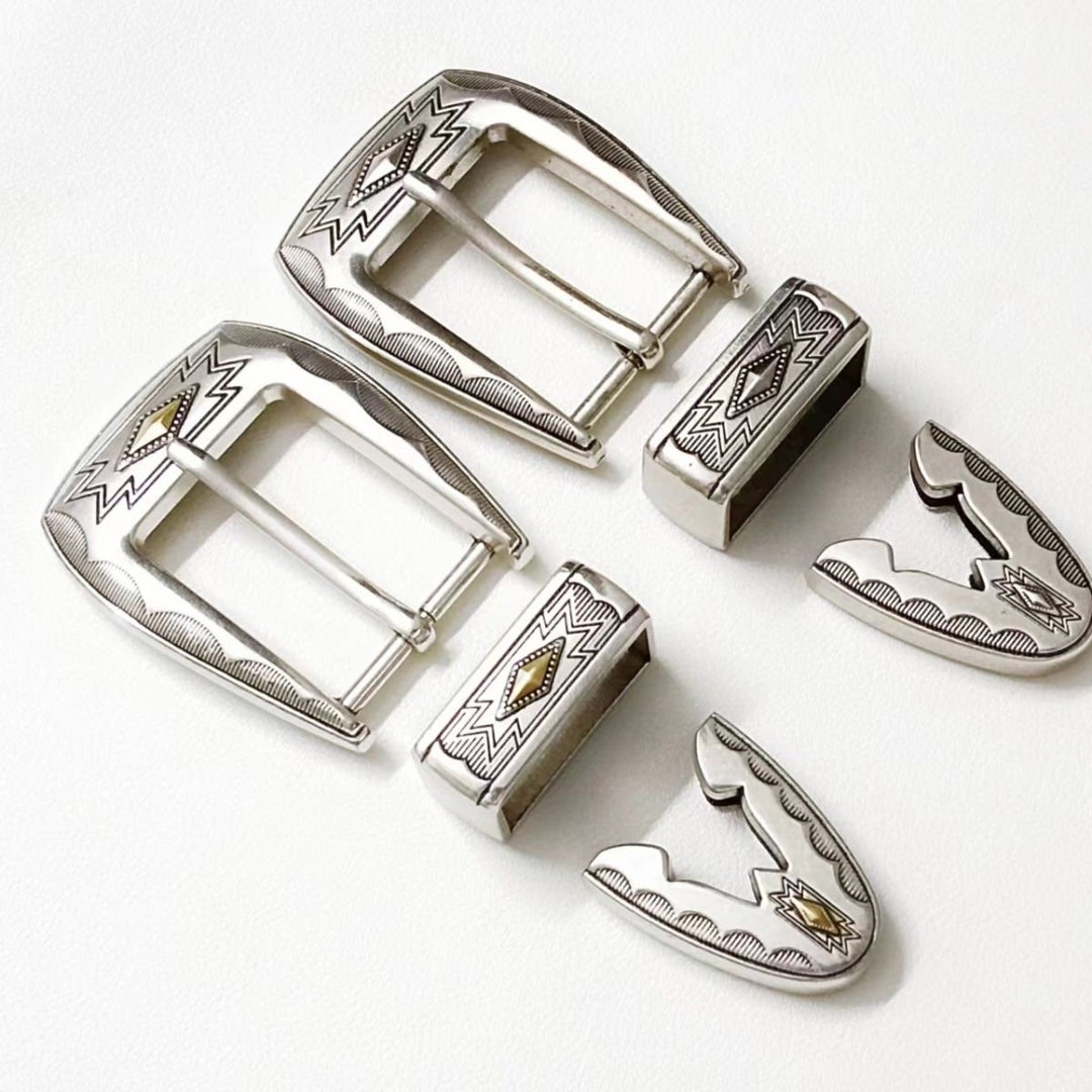 Retro Silver-coated Alloy Western Belt Buckle Loop Tips Set 3pcs 30mm ...