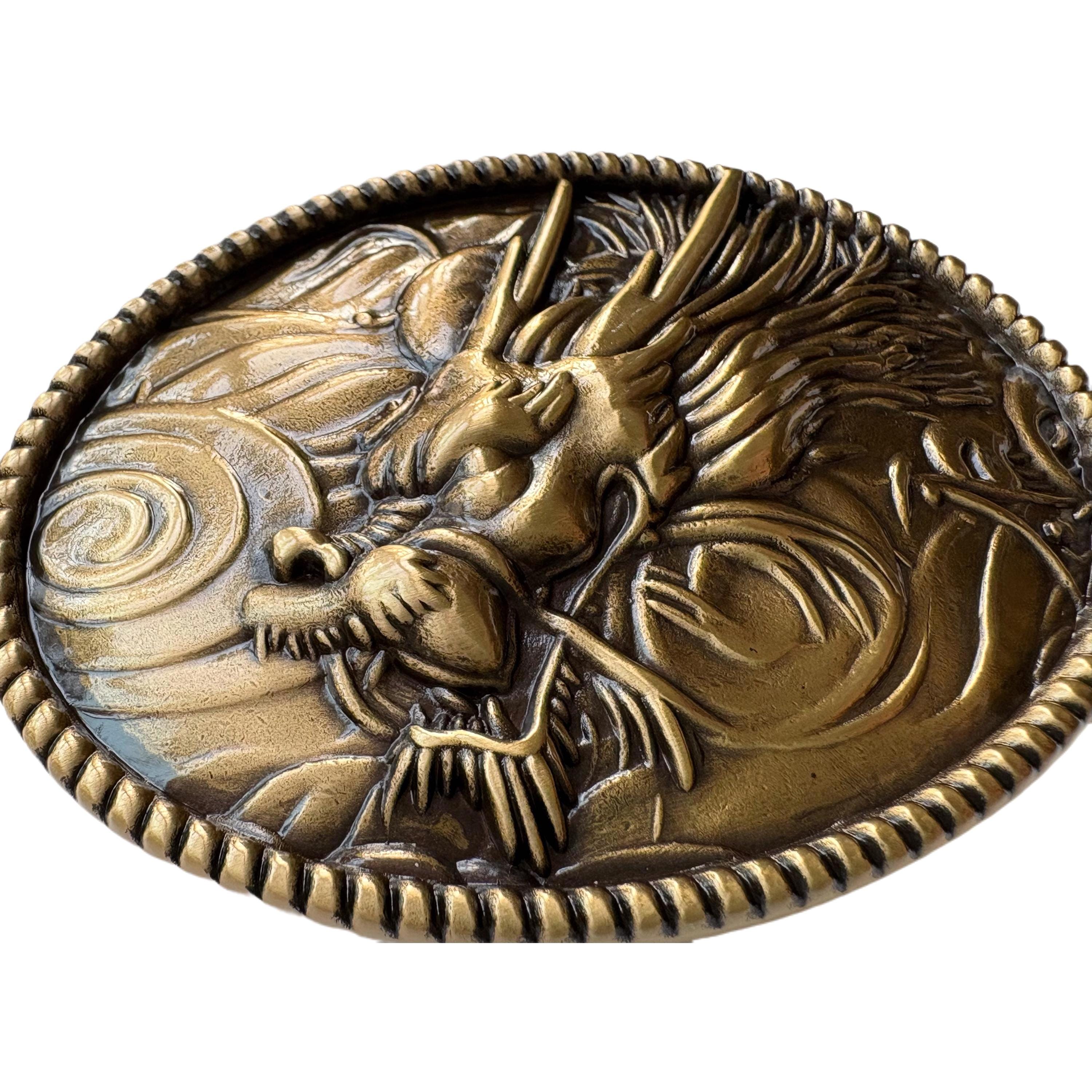 Retro Chinese Dragon Heavy Solid Brass Man's Belt Buckle 38mm Fit for 1 ...
