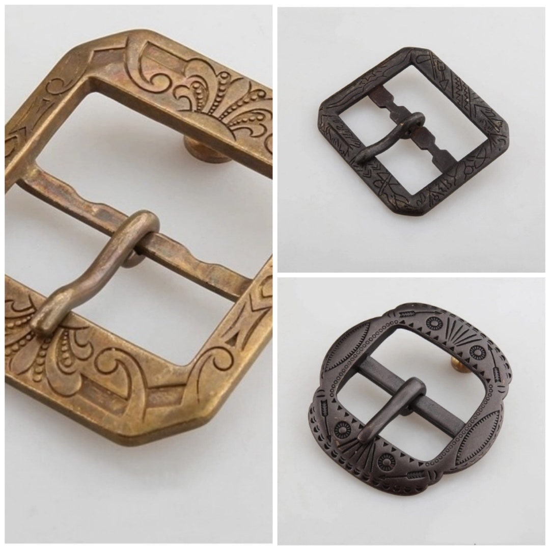Vintage Distress Carving Solid Brass Belt Buckle Buckle Button ...