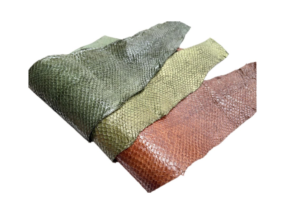 Green Gold Brown Gray Salmon Fish Skin Leather Piece - Etsy