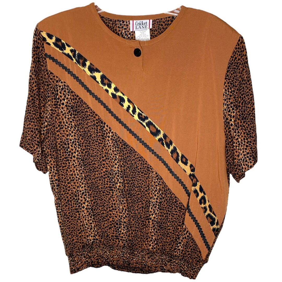 Vintage Cricket Lane Animal Print Leopard Cheetah Ric Rac Blouse Top ...