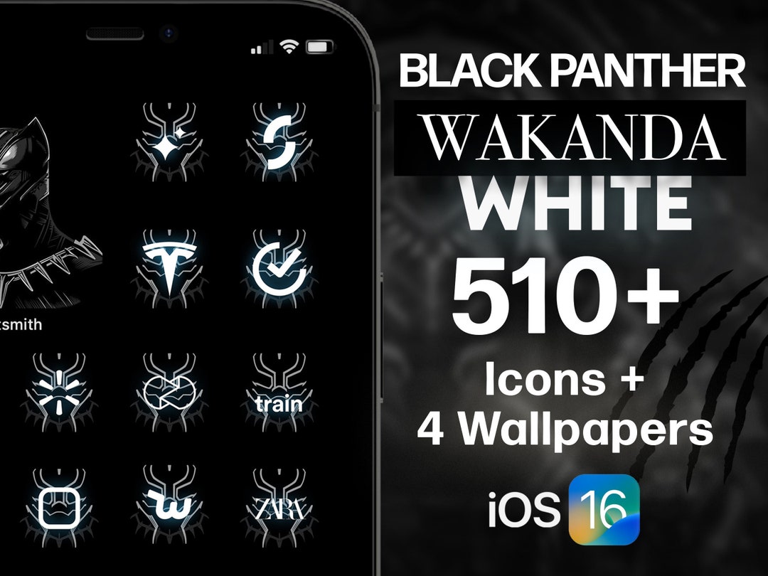 Black Panther Wakanda White Ios 26 Icon Set (510+ Icons, 4 Wallpapers ...