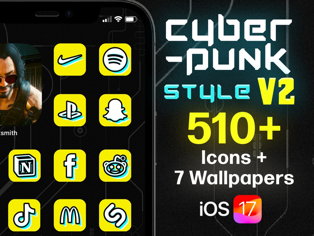 Cyberpunk Style, Ios 17 Icon Set, Neon, Yellow, Futuristic Aesthetic ...