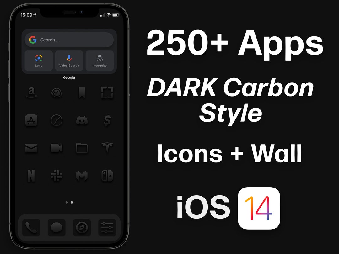 Dark Carbon Style, Ios 16 Icon Set, Dark Aesthetic, Ios 16 App Icons ...