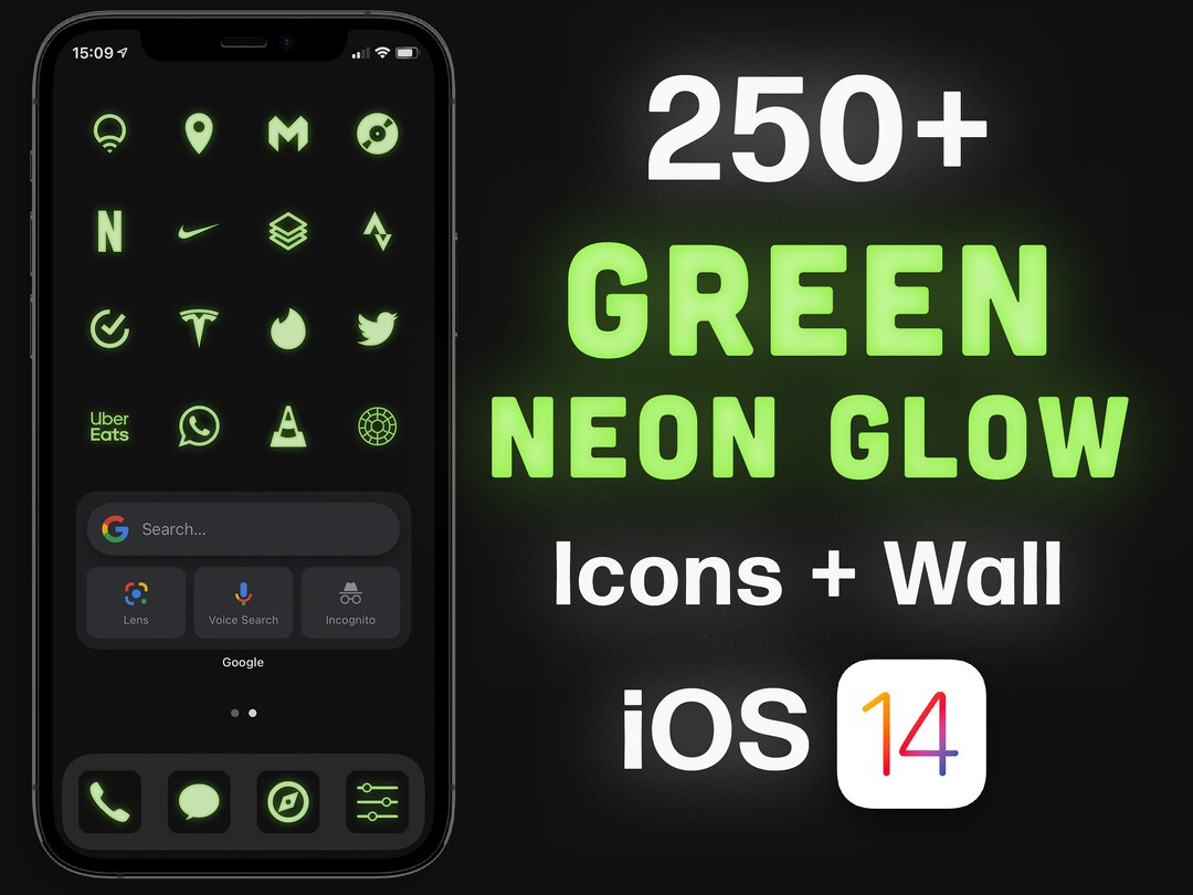 GREEN Neon Glow, Ios 16 Icon Set, Neon Aesthetic, Ios 16 App Icons ...