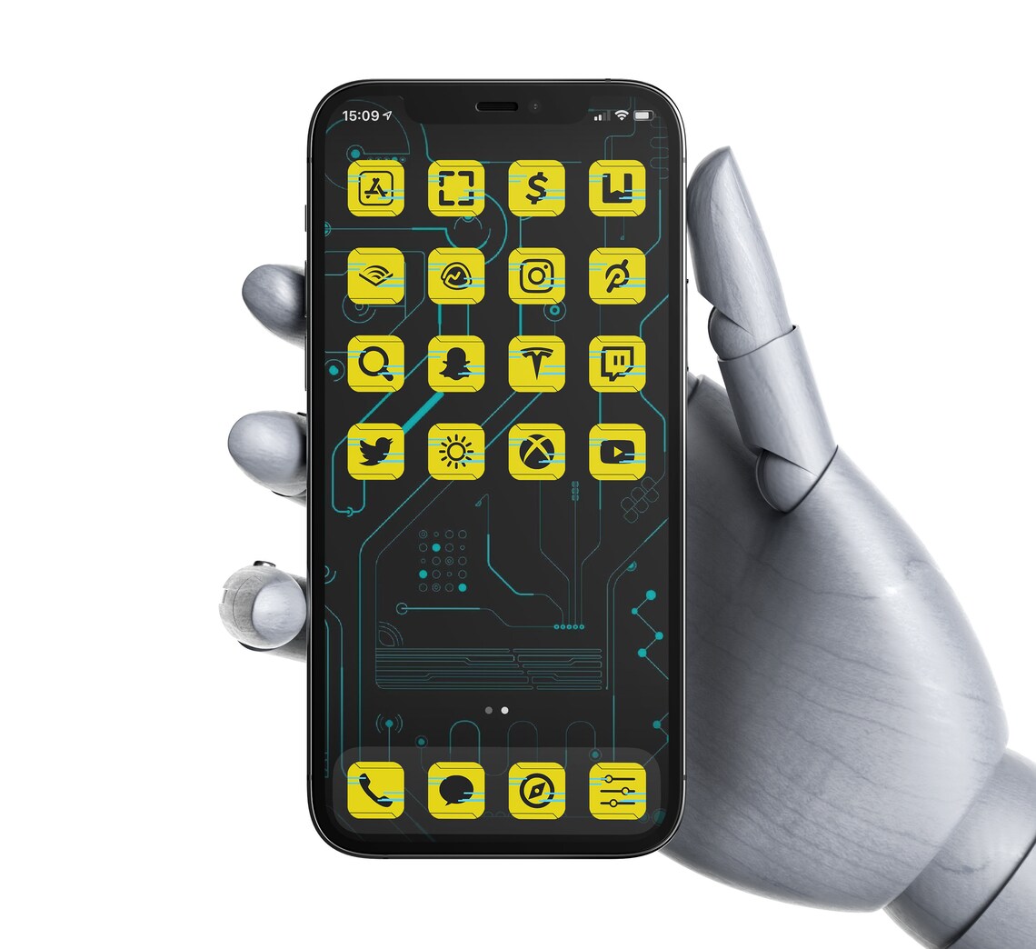 Cyberpunk Style Ios 16 Icon Set Neon Yellow Futuristic - Etsy