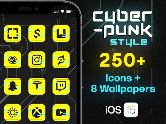Cyberpunk Style Ios 16 Icon Set Neon Yellow Futuristic - Etsy Singapore