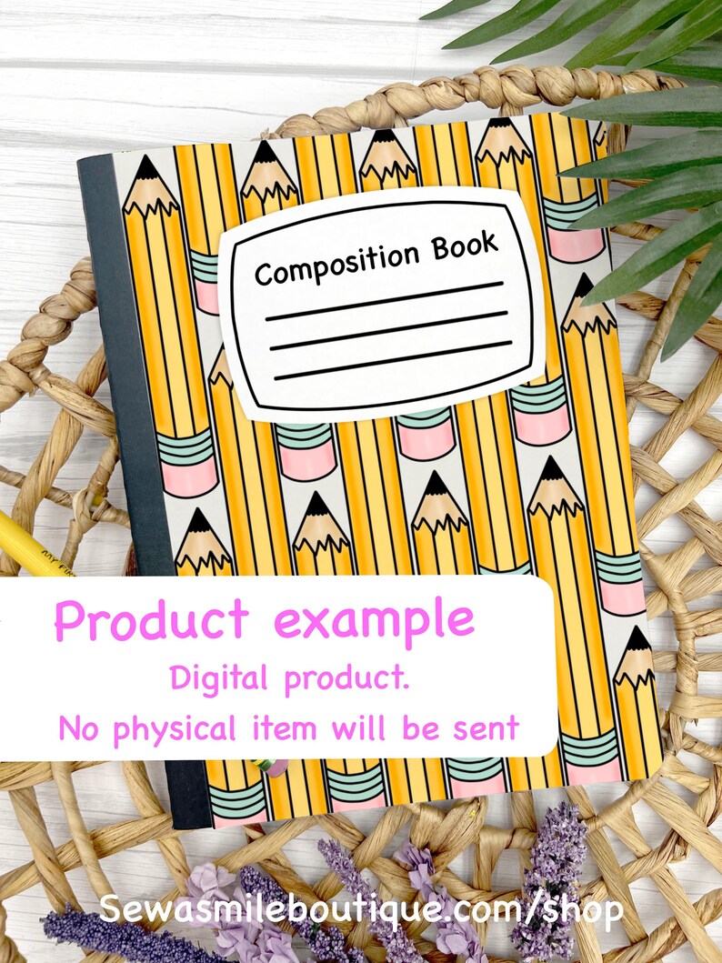 Composition Book Cover Printable PNG for Back to School, Pencils ...