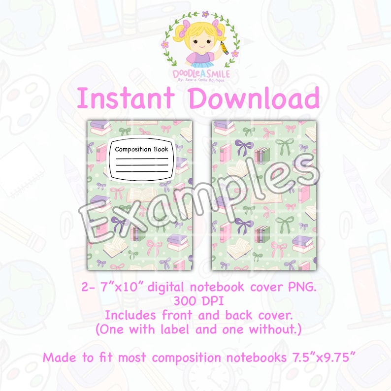 Bookish Composition Book Cover Printable PNG for Girls, Coquette Book ...