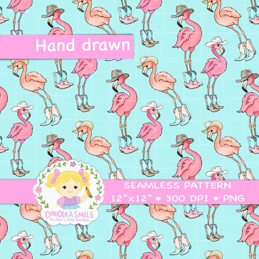 Cowboy Flamingos Seamless File, Cute Seamless Pattern for Clothing ...