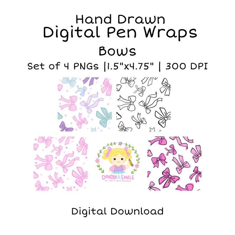 Bow Digital Pen Wrap PNG Bundle for Sublimation, High Quality Bow ...