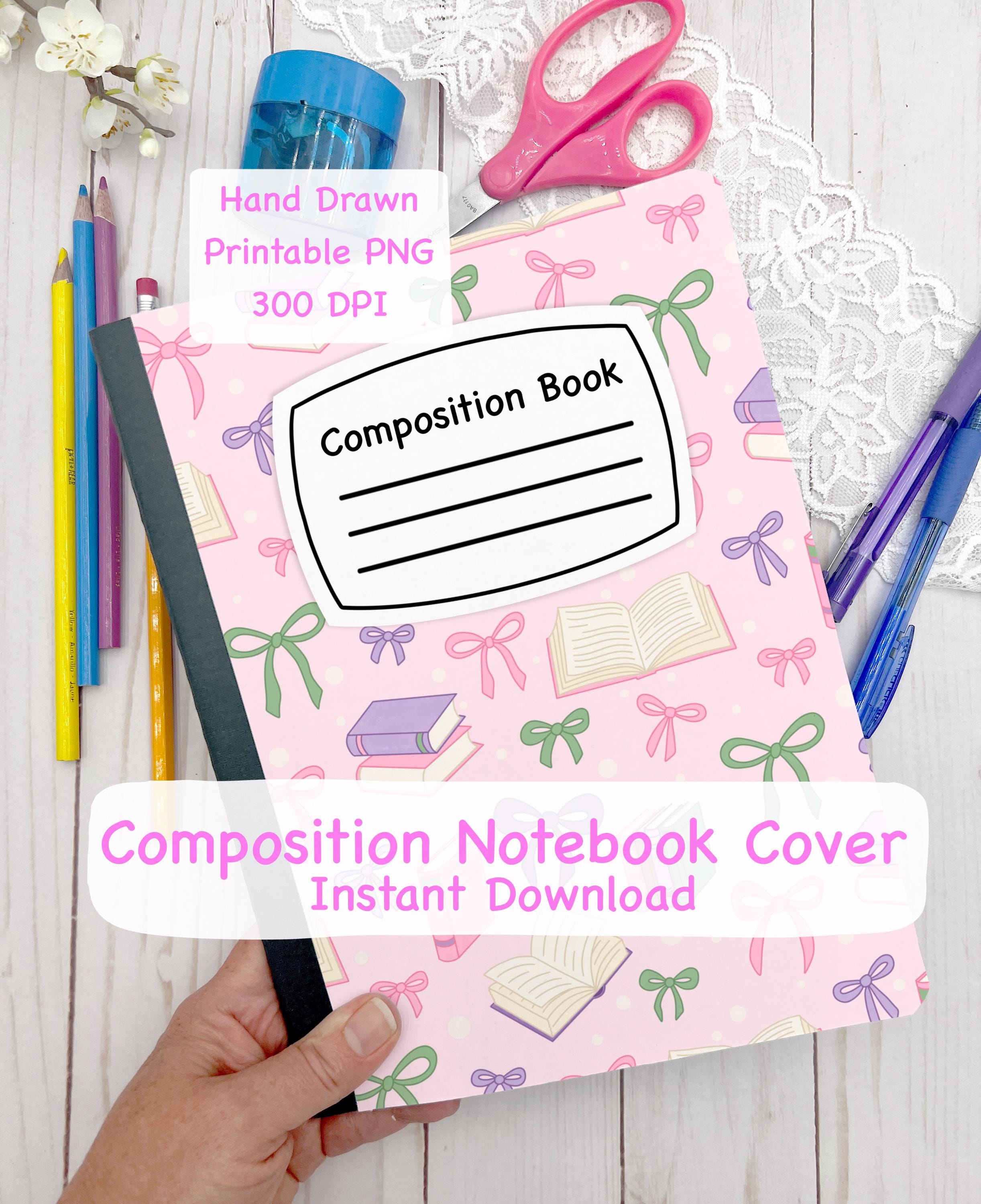 Girly Composition Book Cover Printable PNG, Coquette Book Design for ...