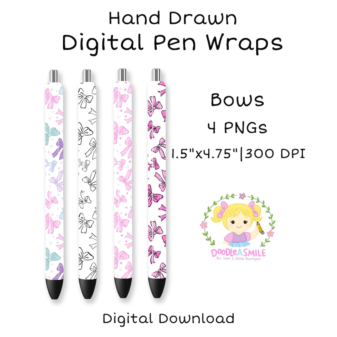 Bow Digital Pen Wrap PNG Bundle for Sublimation, High Quality Bow ...